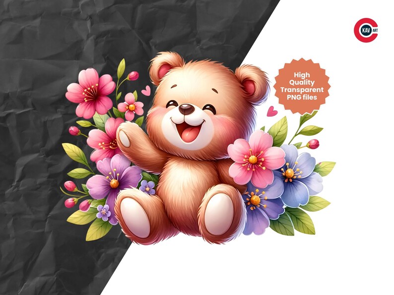 Cute Teddy Bear With Spring Flowers Watercolor Clipart Bundle, Cute ...