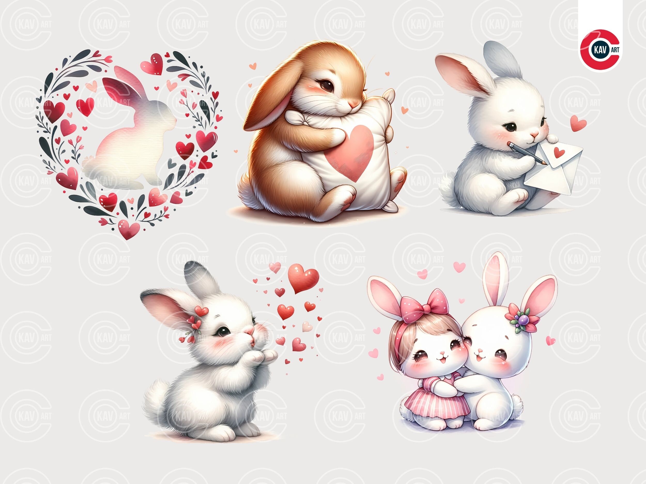 Valentine Bunny, Valentine Bunny Clipart Bundle, Valentine Clipart ...