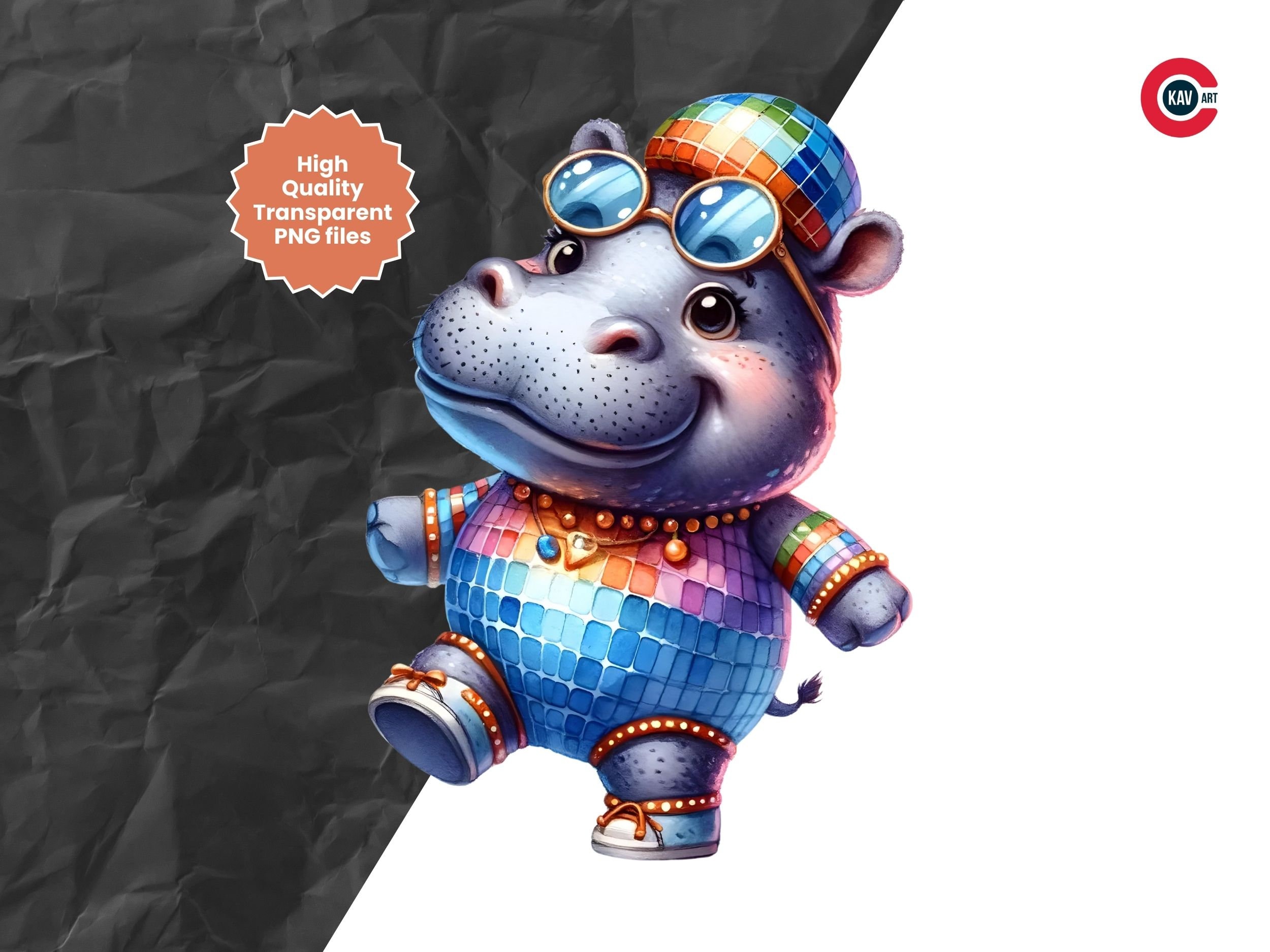 Hippo Dance Watercolor Clipart, Hippo Rocking Out in a 80's Outfit ...