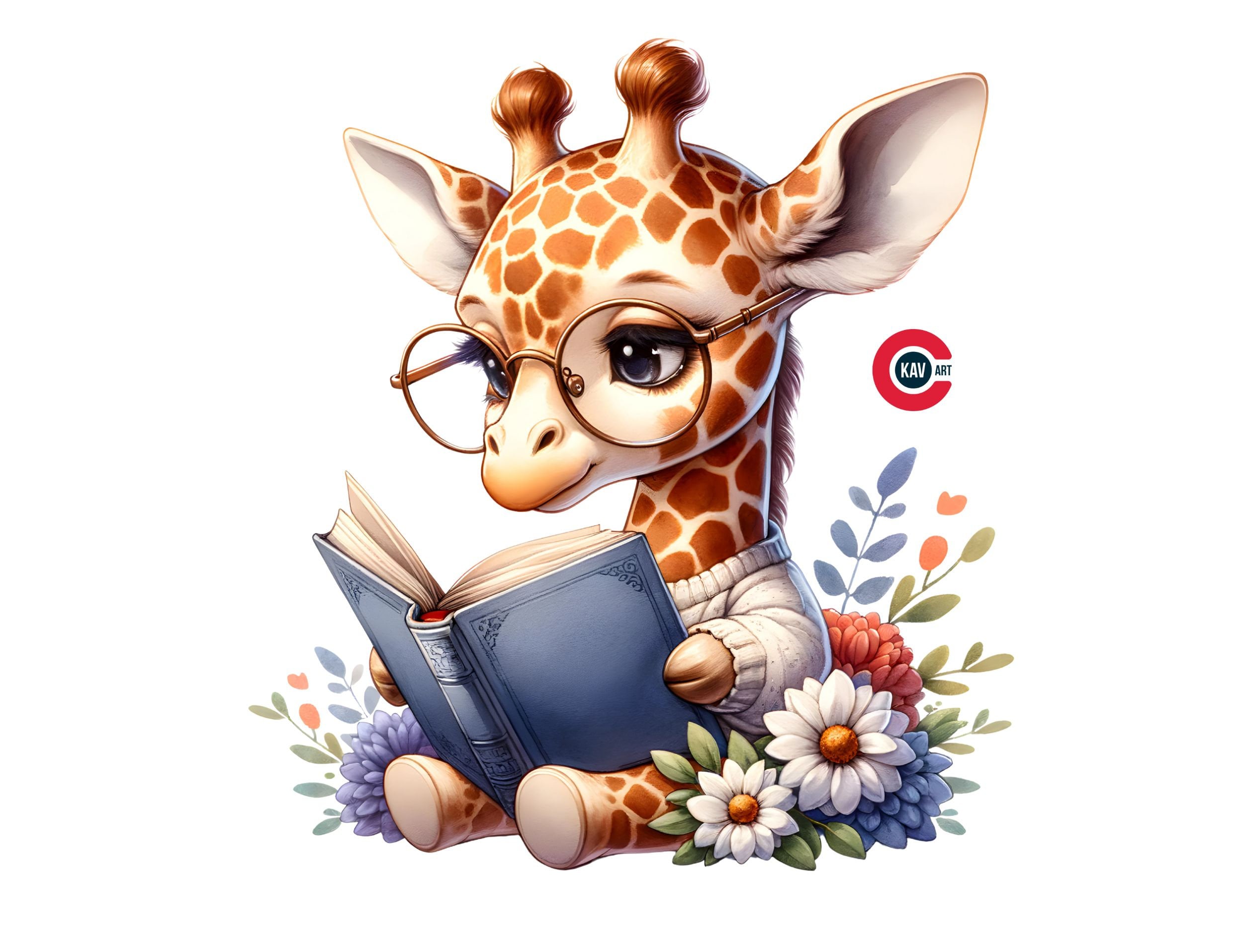 Cute Animals Reading Book Watercolor Illustration Clipart, Adorable ...