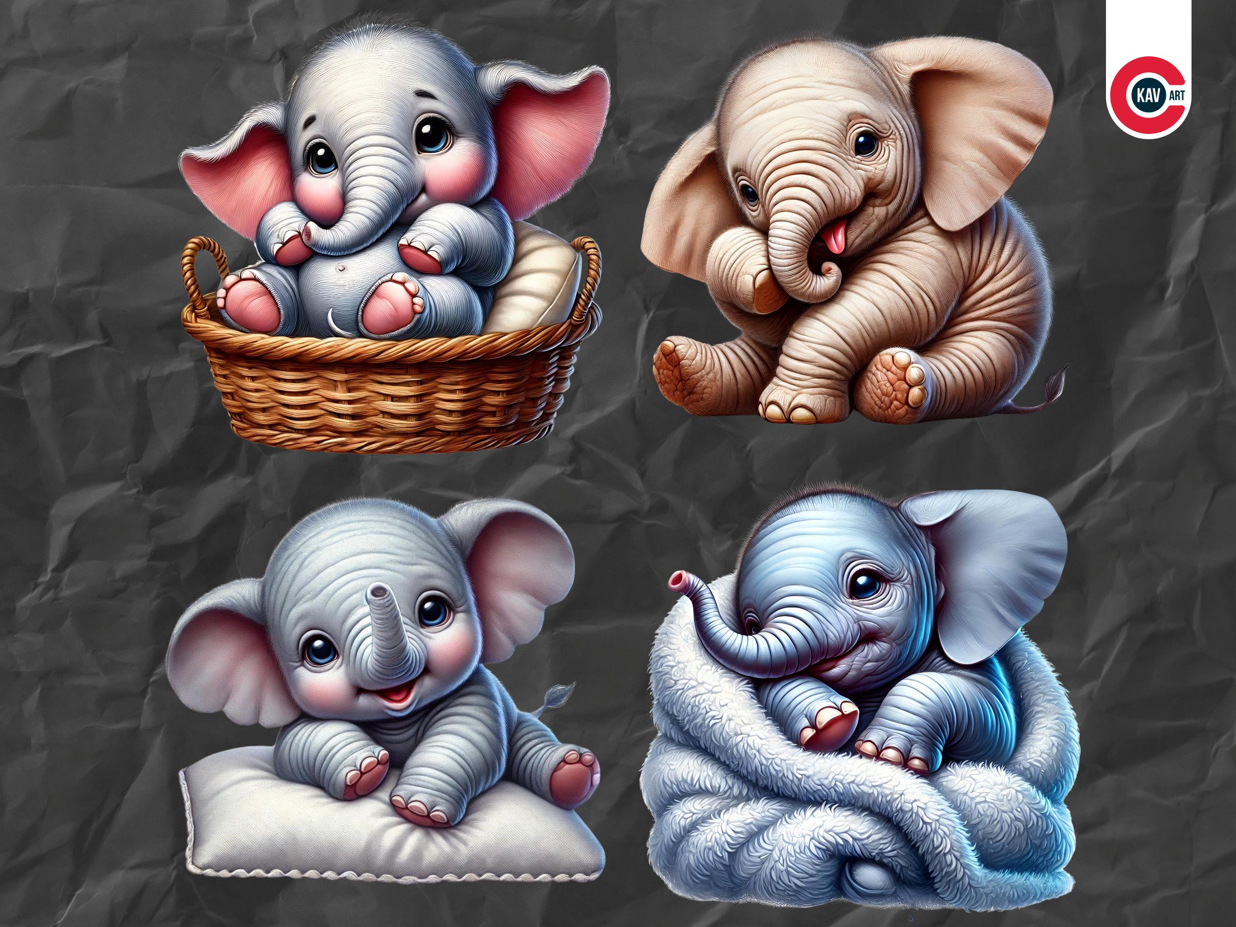 Elephant Clipart, Cute Baby Elephant Clipart, Playful Baby Elephant ...
