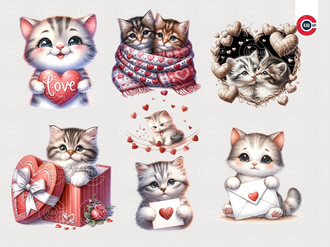 Valentine Clipart, Valentine Kitten, Valentine Cat Clipart Bundle ...