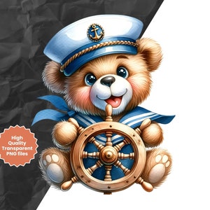 Sailor Teddy Bear Collection Clipart, Teddy Bear With a Captain’s Hat ...