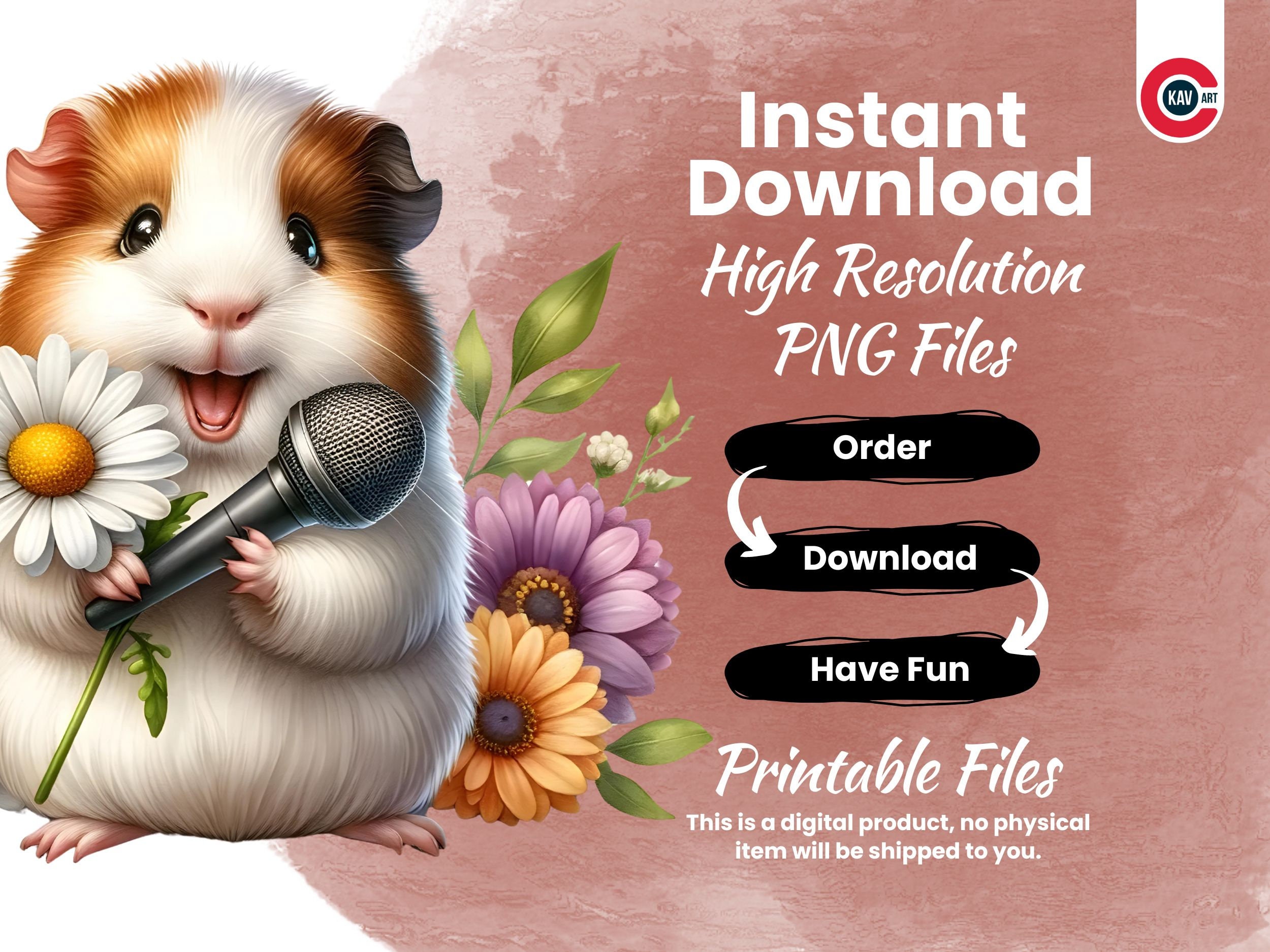 Guinea Pig and Flowers Clipart Bundle, Cute Guinea Pig Clipart, Cute ...