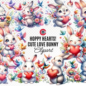 Bunny Clipart, Cute Love Bunny With Heart Clipart, Bunny PNG, Valentine ...