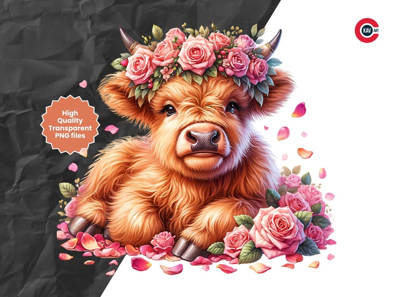 Highland Cow Spring Clipart Baby Cow Illustrations, Cute Western Animal ...