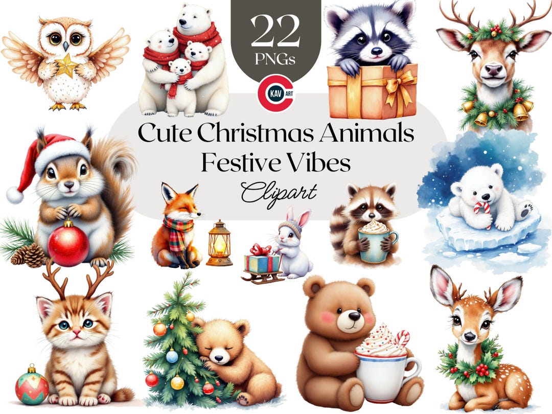 Watercolor Christmas Animals Clipart Bundle — Transparent Pngs for ...