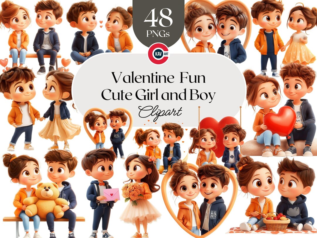 Valentine's Day Couple Clipart, Girl and Boy PNG (digital Download) - Etsy