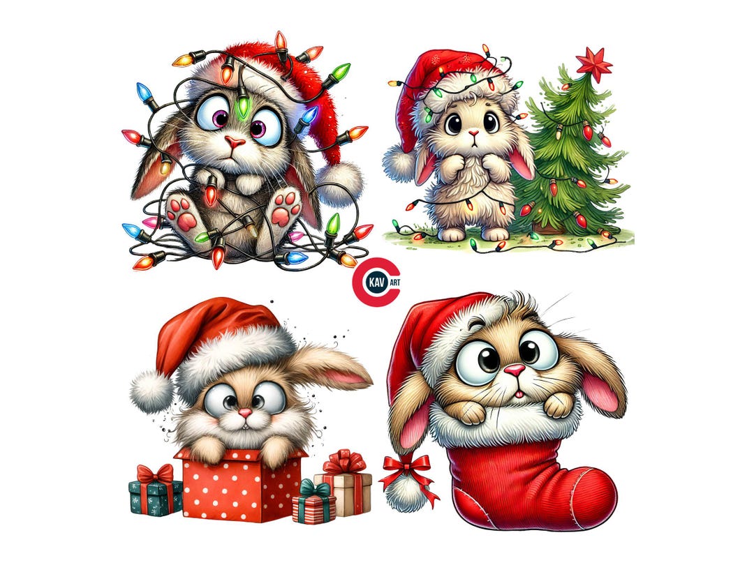 Quirky Bunny Clipart, Christmas Bunny, Funny Christmas Bunny ...