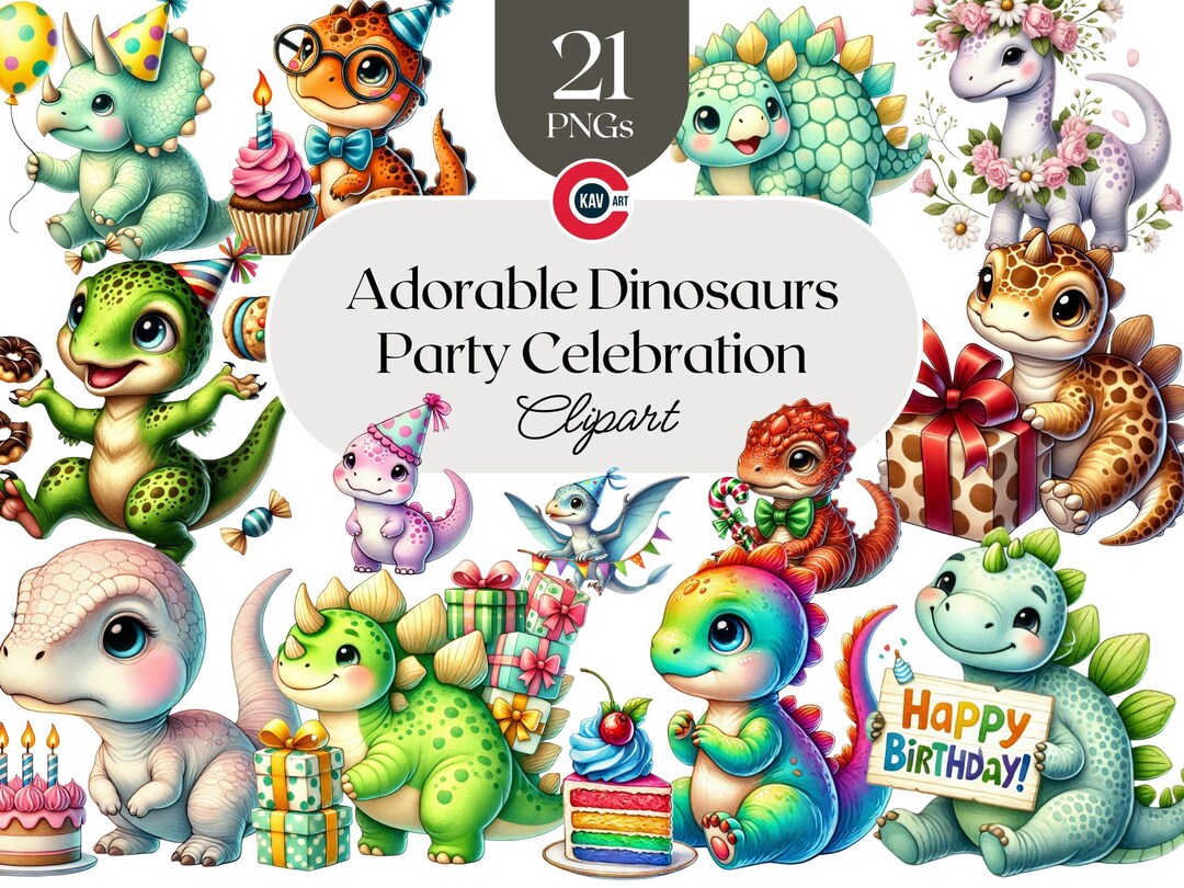 Happy Birthday Clipart, Dino Birthday Party Graphics, Cute Dinosaurs ...