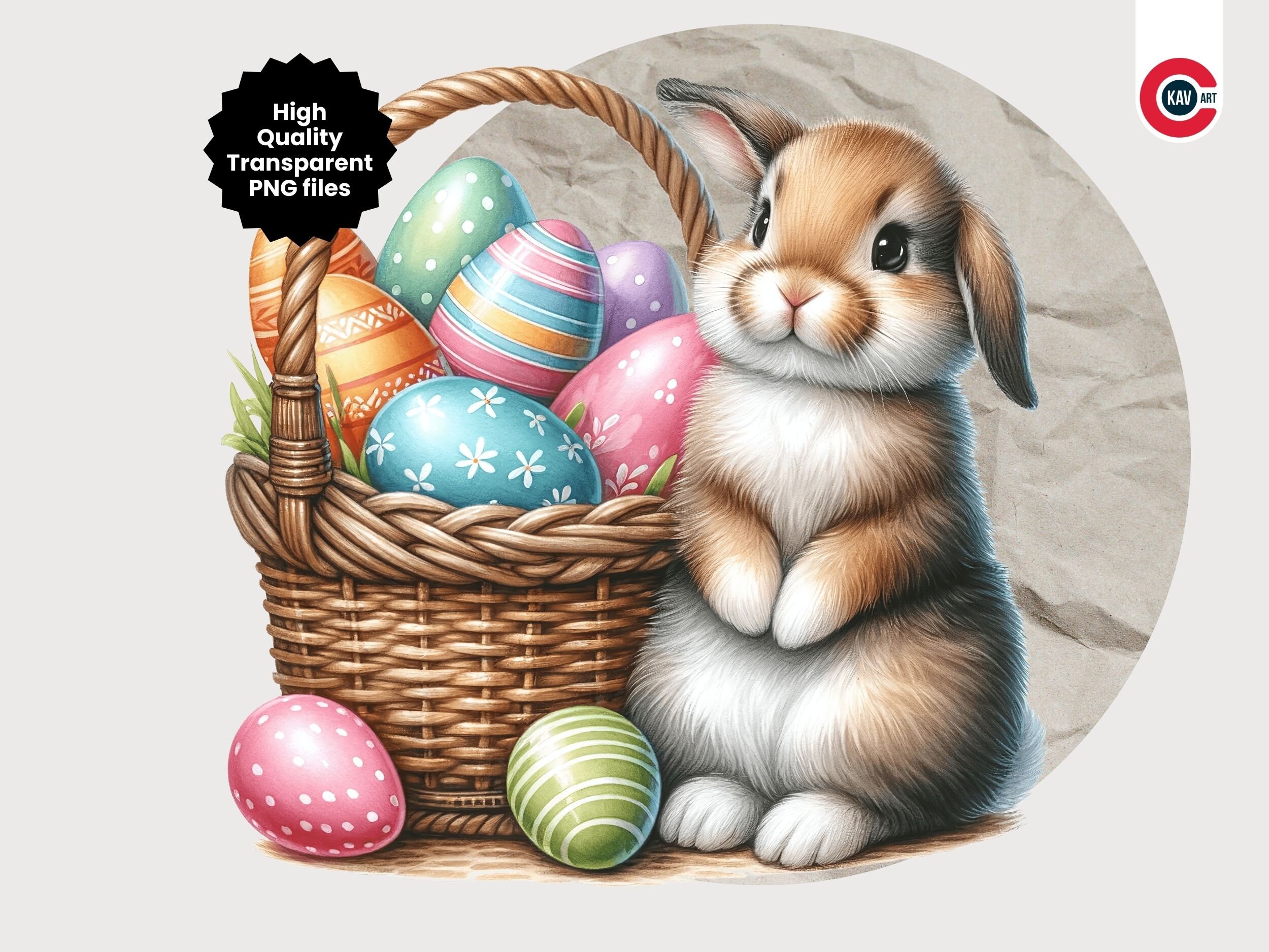 Bunny & Egg Basket Easter Clipart Bundle: Transparent PNG (digital ...