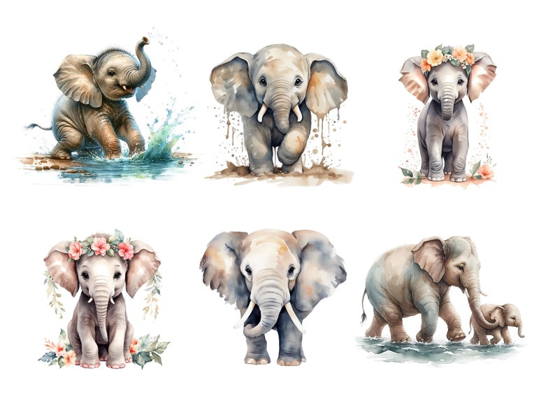 Elephant Clipart, Wild Cute Animal Clipart, 34 High-quality Transparent ...
