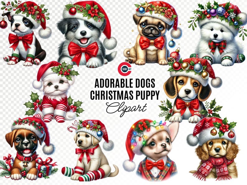 Christmas Puppy Clipart: Festive Holiday Dogs (digital Download) - Etsy