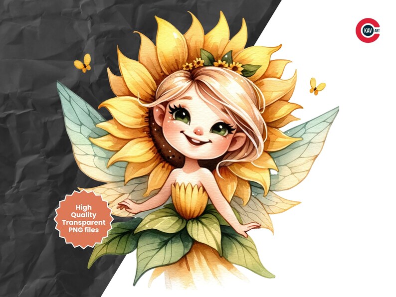 Fairy With Sunflower Watercolor Clipart, Magical Sunflower Fairy ...