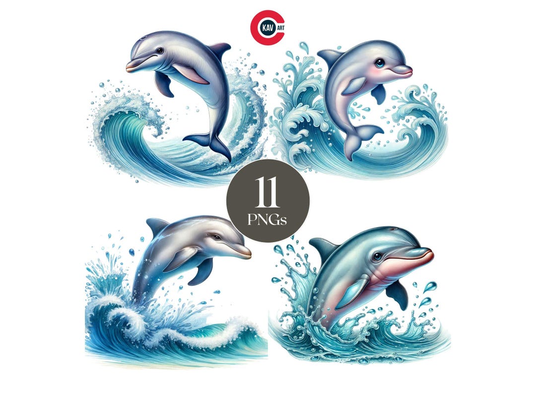 Dolphin Watercolor Clipart, Baby Dolphin, Cute Dolphin in the Water ...