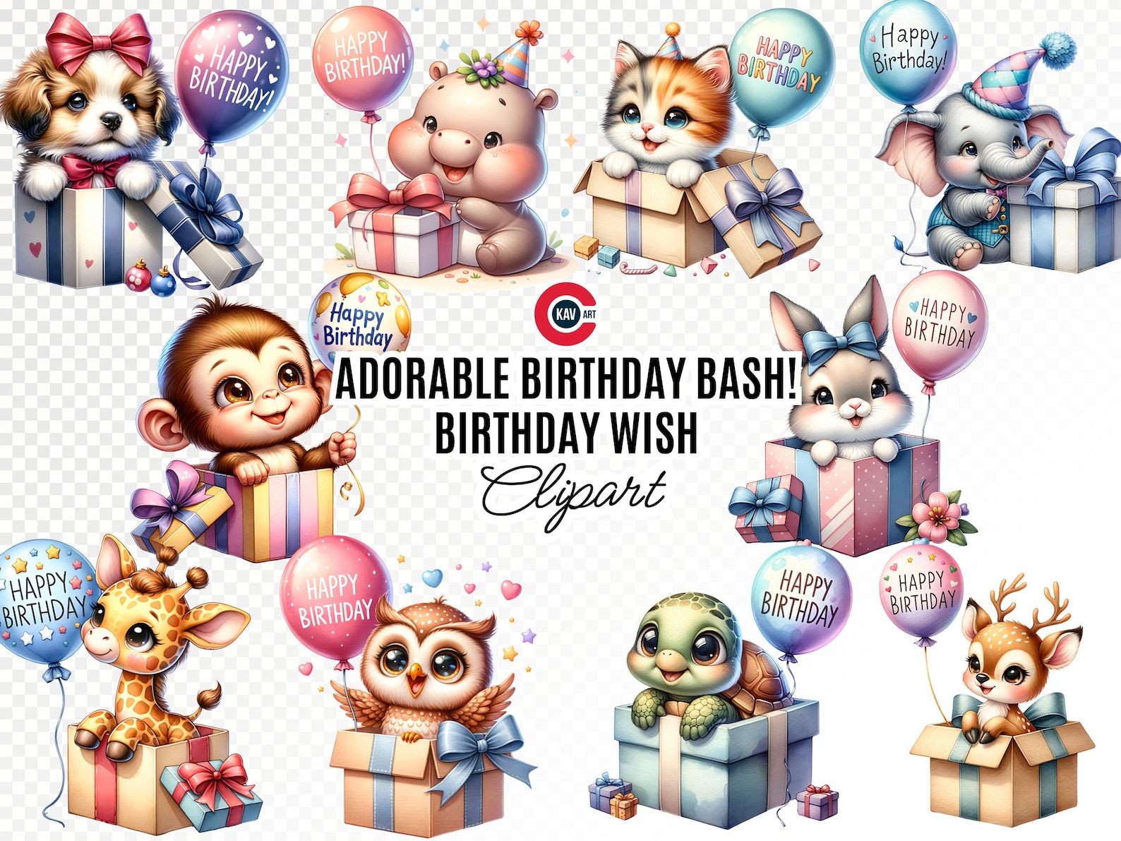 Happy Birthday With Cute Animals Clipart, Happy Birthday Wish Clipart ...