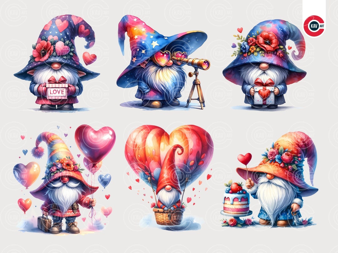 Valentine Gnome Clipart Bundle: PNG Graphics, Commercial Use - Etsy
