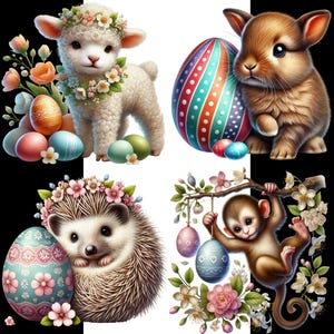 Easter Clipart, Cute Animals With Easter Eggs, Cute Spring ...