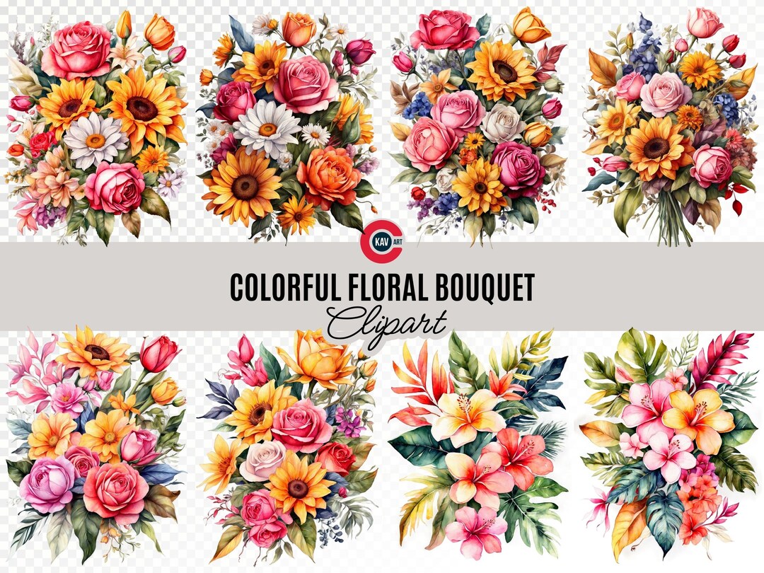 Watercolor Floral Bouquet Clipart: Spring Flowers PNG (digital Download ...
