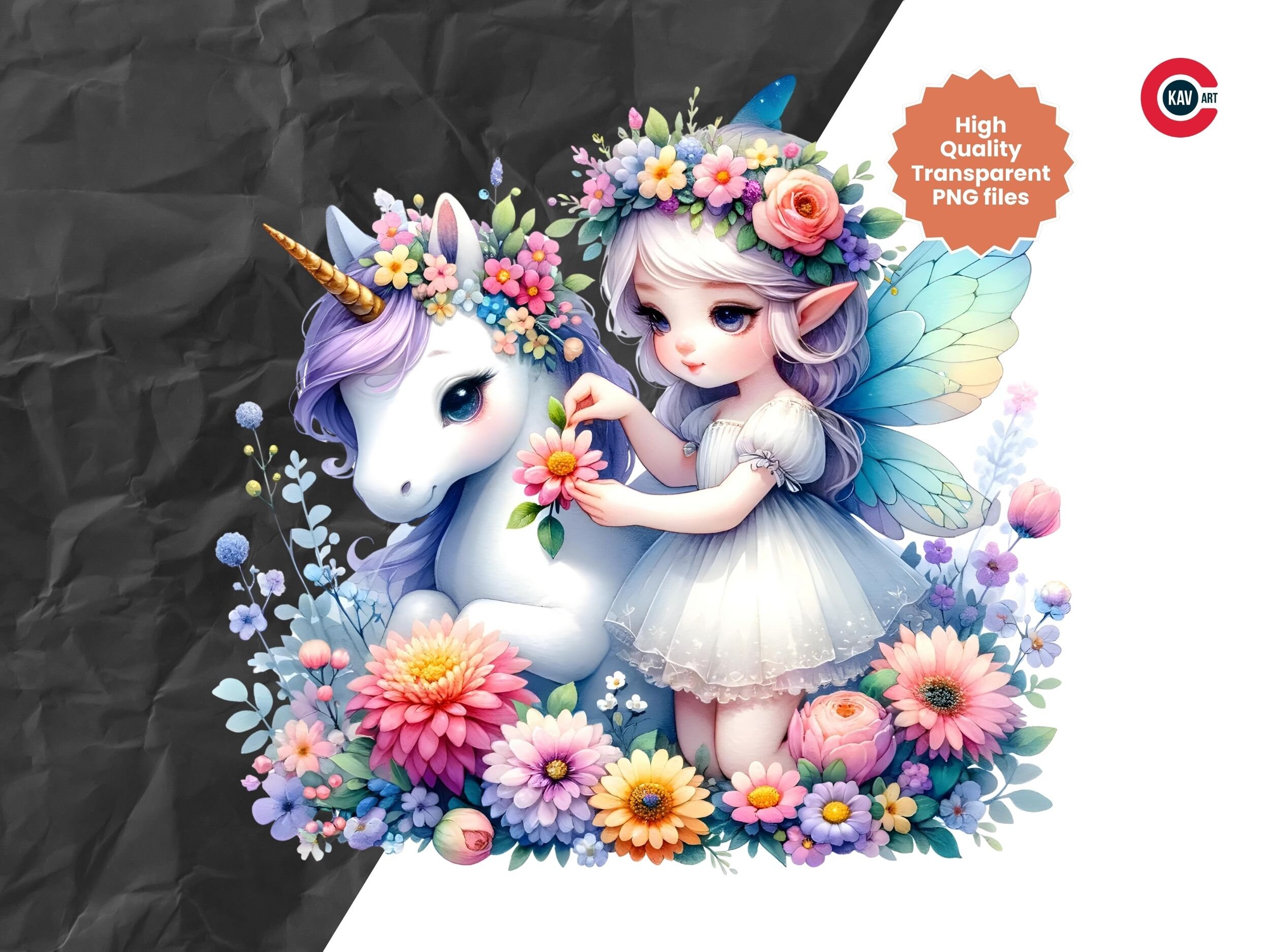 Cute Fairy Decorating Unicorn With Flowers Watercolor Clipart, Magical ...