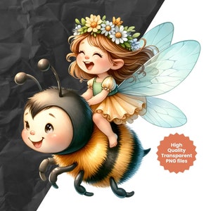 Fairy With Bumblebee Watercolor Clipart, Fairy and Bee, Bumble Bee ...