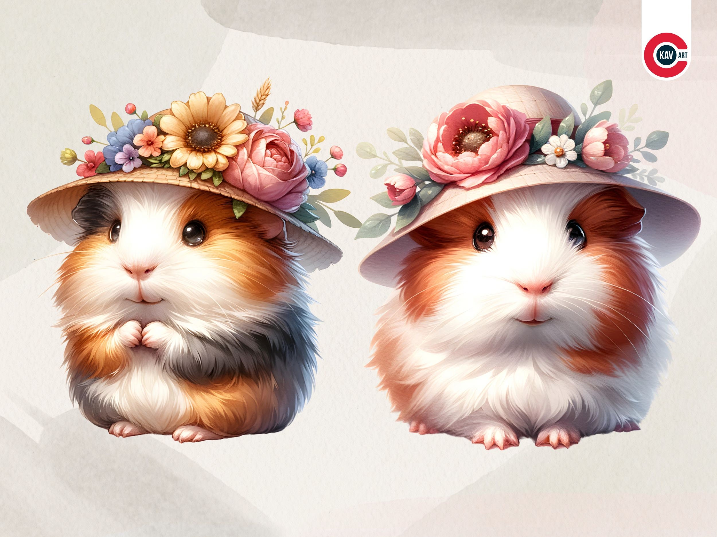 Guinea Pig and Flowers Clipart Bundle, Cute Guinea Pig Clipart, Cute ...