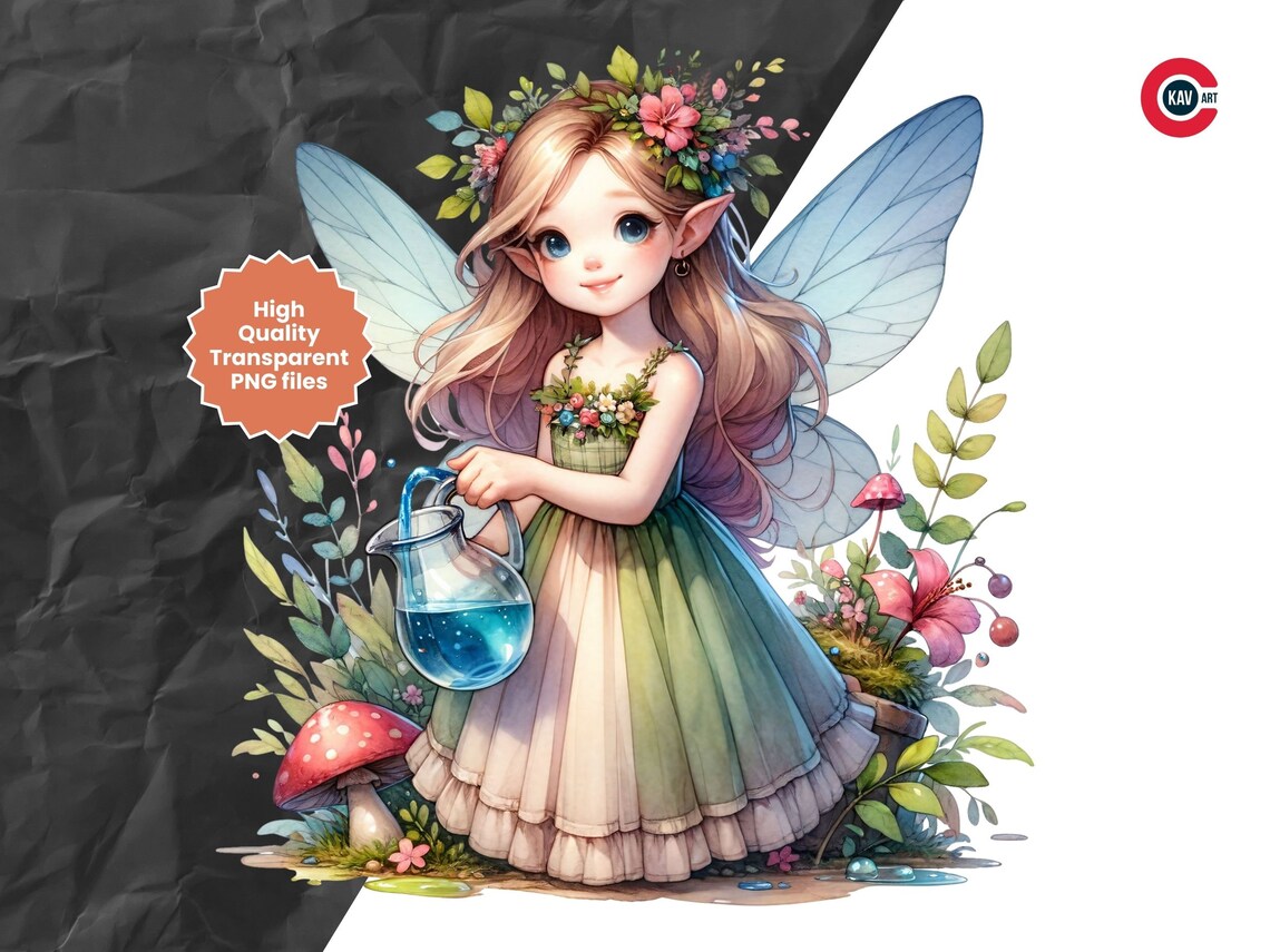 Watercolor Fairy Clipart: Playful Nature Fairies (PNG Digital Download ...