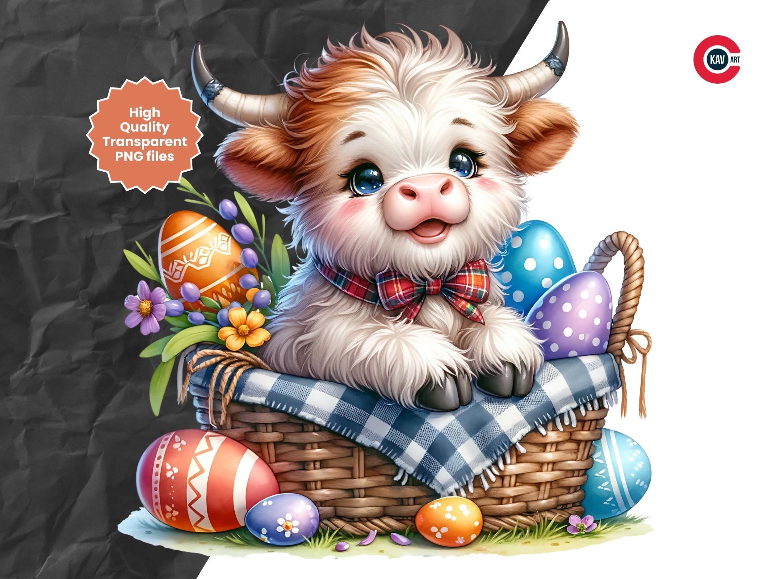 Easter Highland Cow Clipart Bundle, Scottish Highland Cow, Baby Cow ...