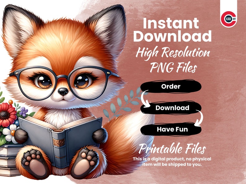 Cute Animals Reading Book Watercolor Clipart, Nursery Art (PNG) - Etsy