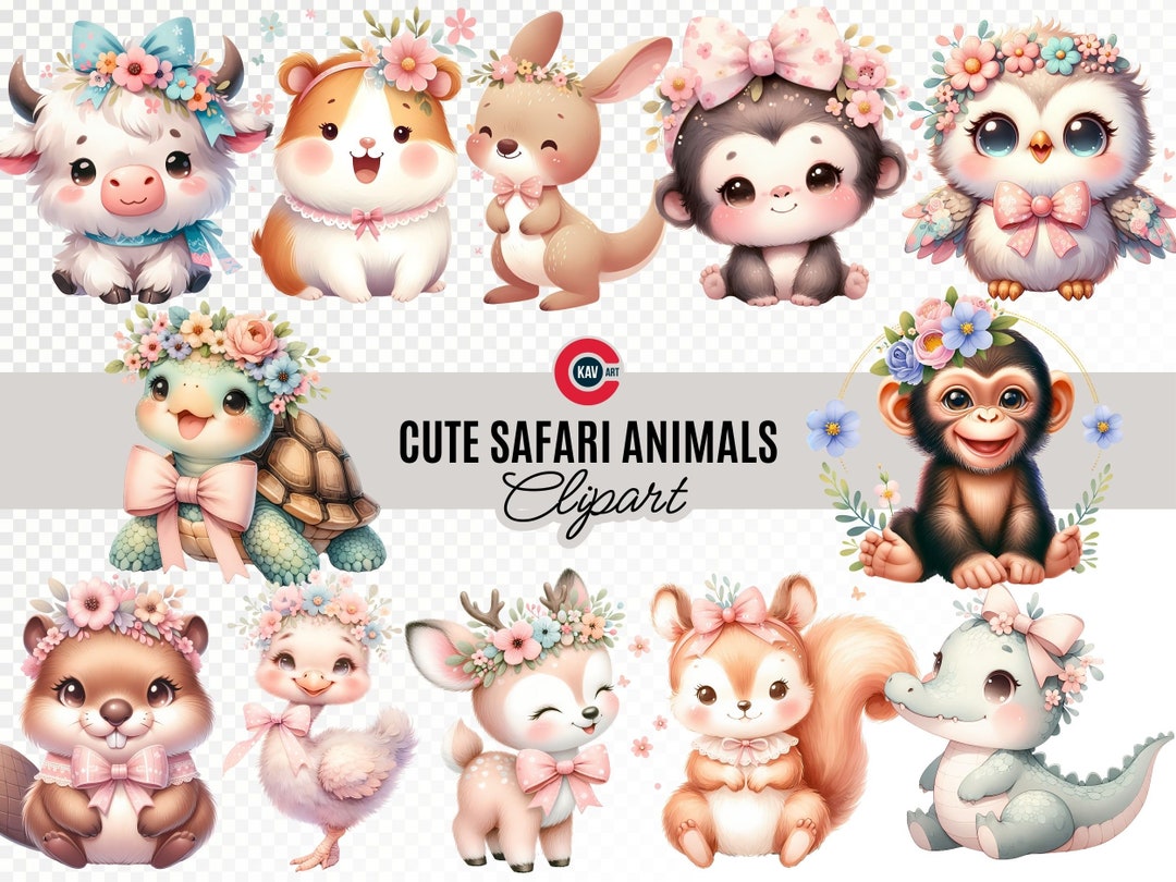 Safari Animals Clipart Bundle, Jungle Adventure, Hippo, Lion, Giraffe ...