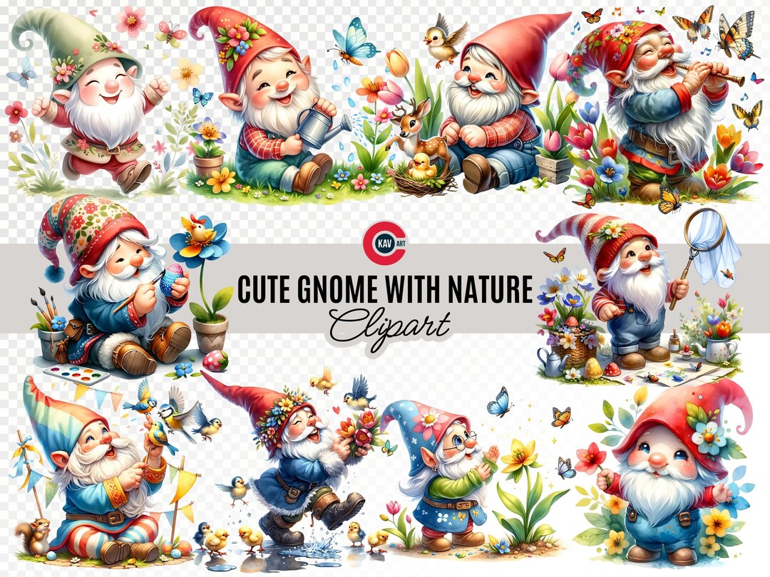 Gnome Watercolor Clipart: Spring Flowers, Transparent PNG (digital Art ...