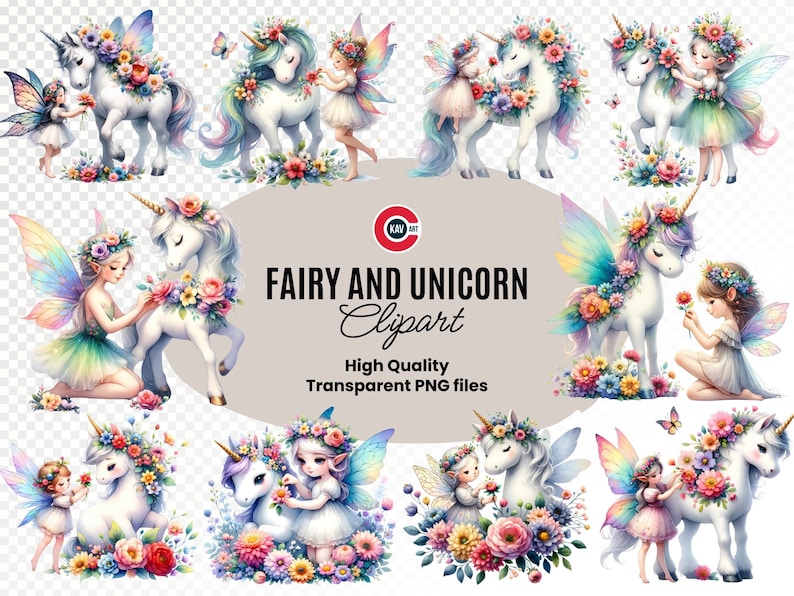 Cute Fairy Decorating Unicorn With Flowers Watercolor Clipart, Magical ...