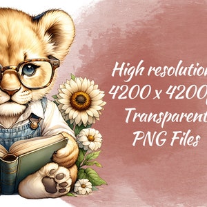 Cute Animals Reading Book Watercolor Illustration Clipart, Adorable ...