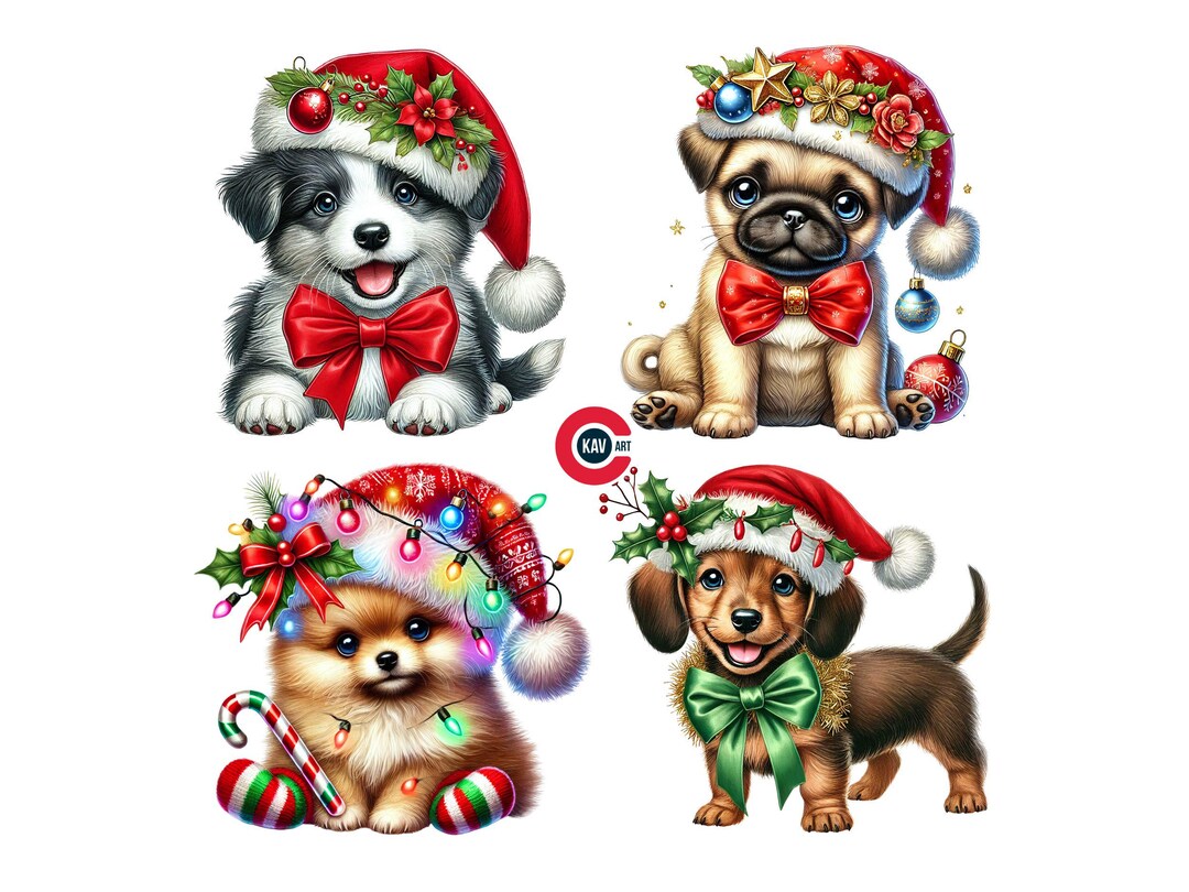 Christmas Dog Clipart, Cute Christmas Dog Clipart, Playful Dog Clipart ...
