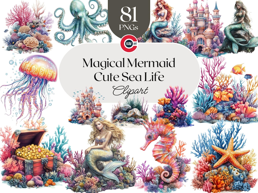 Mermaid Clipart, Sea Life Graphics, Vibrant Coral Reef, Underwater ...