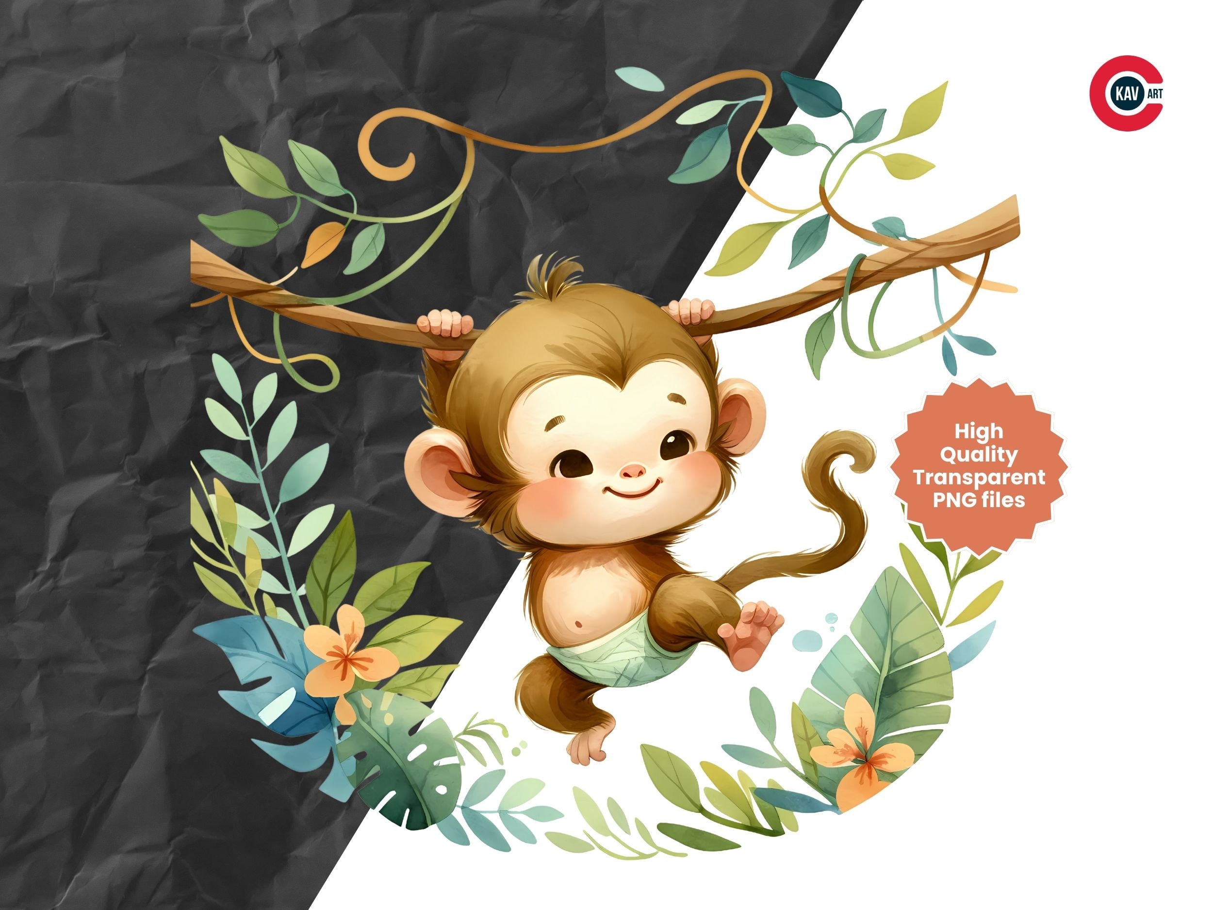 Cute Monkey Watercolour Clipart, Monkey Fun Activity, Safari Animals ...
