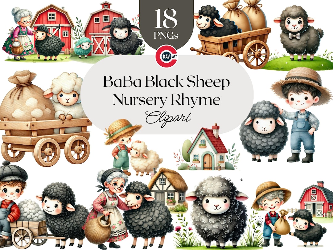 Baa Baa Black Sheep Watercolor Clipart, Nursery Rhyme, Kids Rhyme ...