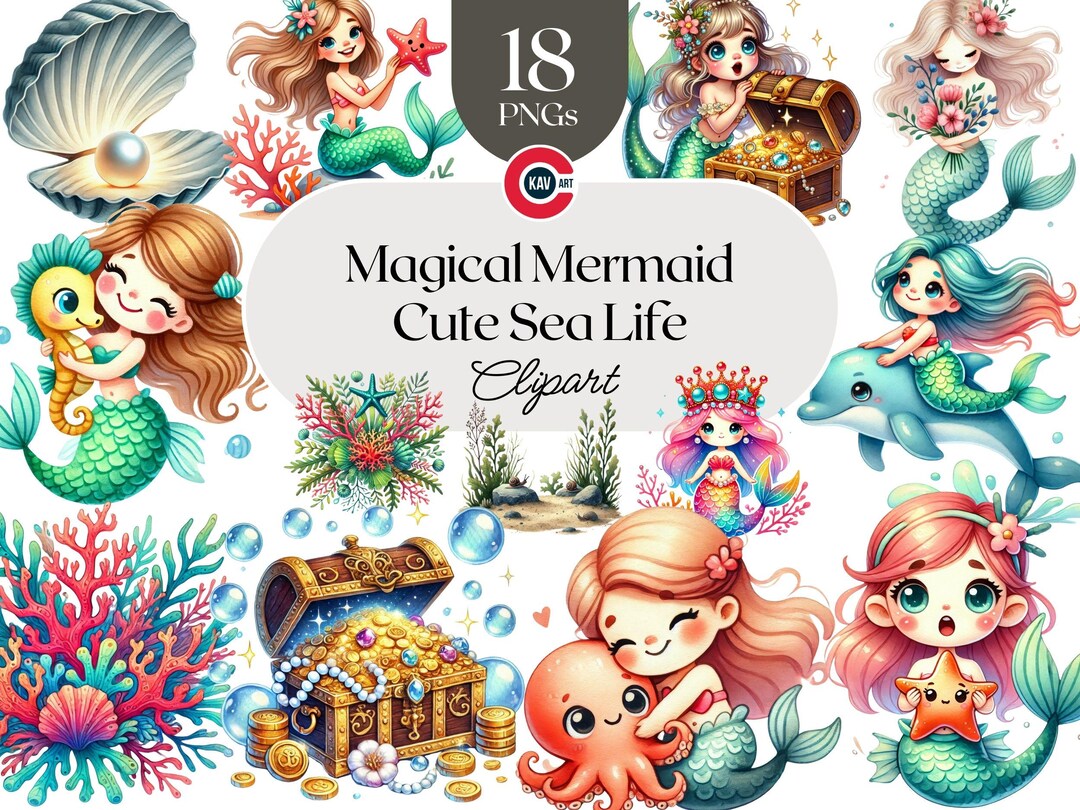 Mermaid Clipart, Sea Life Graphics, Cute Mermaid, Mermaid Magic, Cute ...