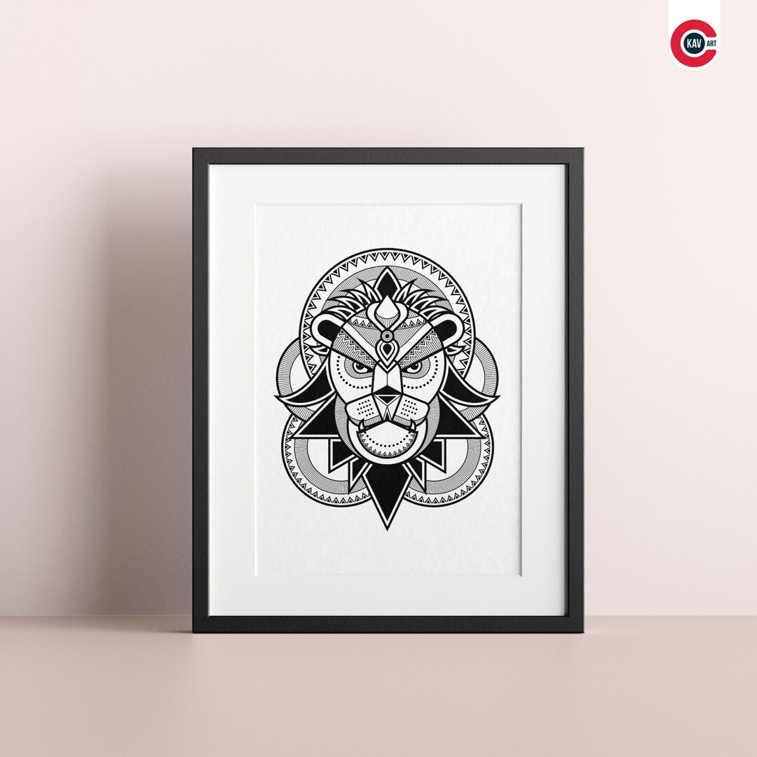 Printable Wall Art Decor, Lion Face Wall Art, Lion Line Work Wall Art ...
