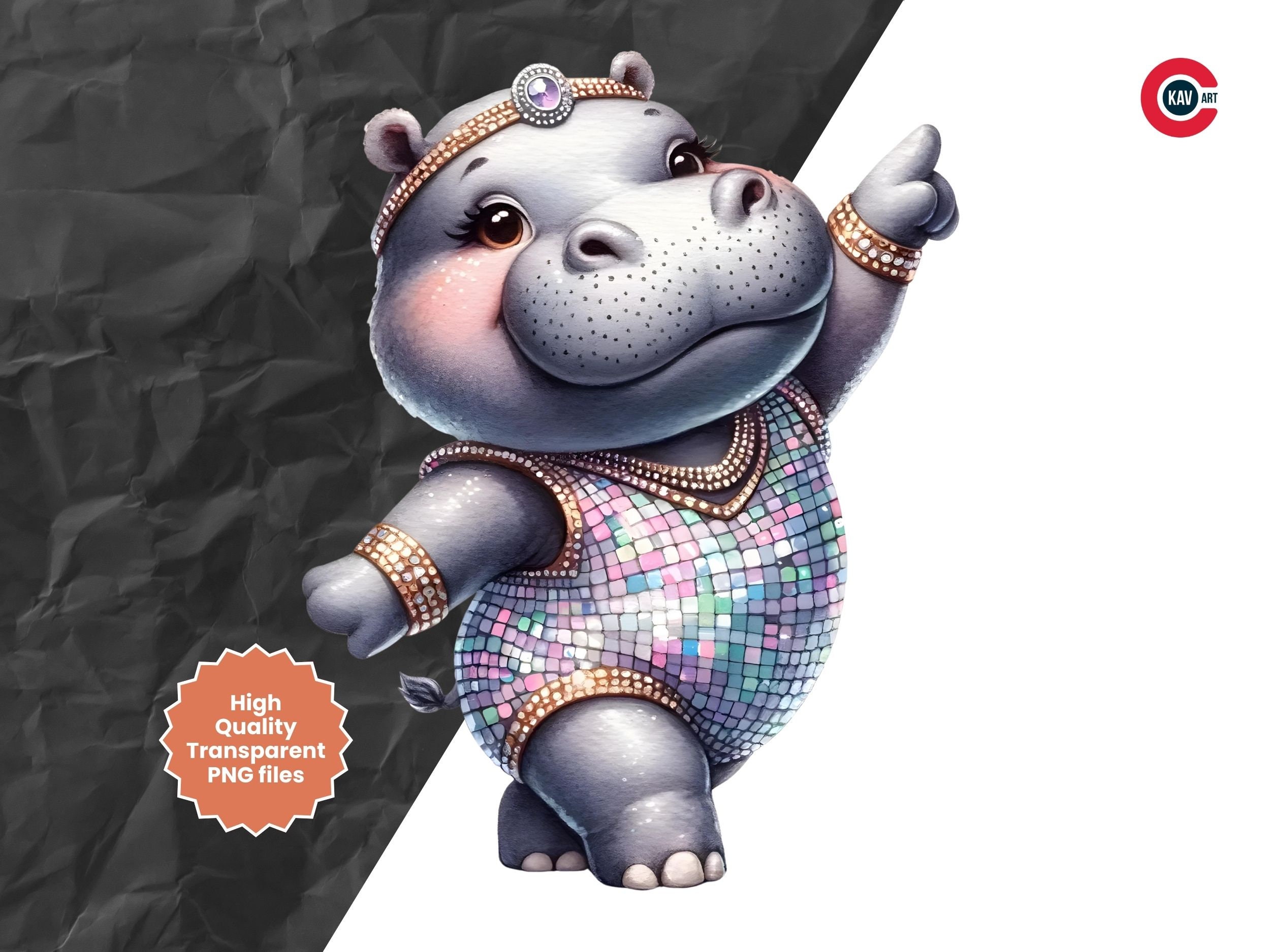 Hippo Dance Watercolor Clipart, Hippo Rocking Out in a 80's Outfit ...