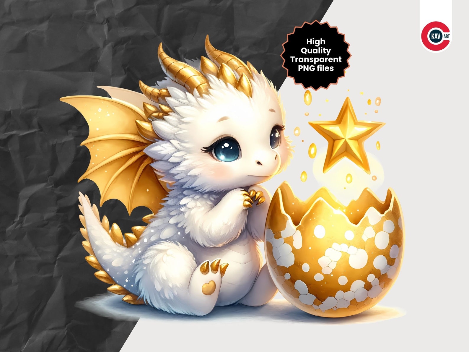 Watercolor Baby Dragon Clipart, White Golden Dragon Fantasy Clipart ...