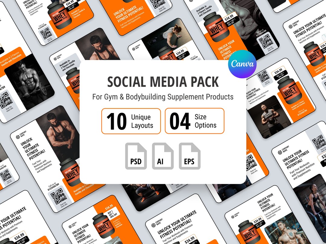 Gym and Bodybuilding Supplement Products Social Media | Canva Social ...