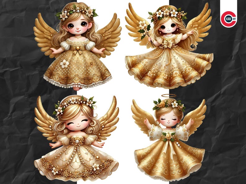 Angel Clipart, Cute Golden Fairy Clipart, Golden Angel Clipart, Cute ...