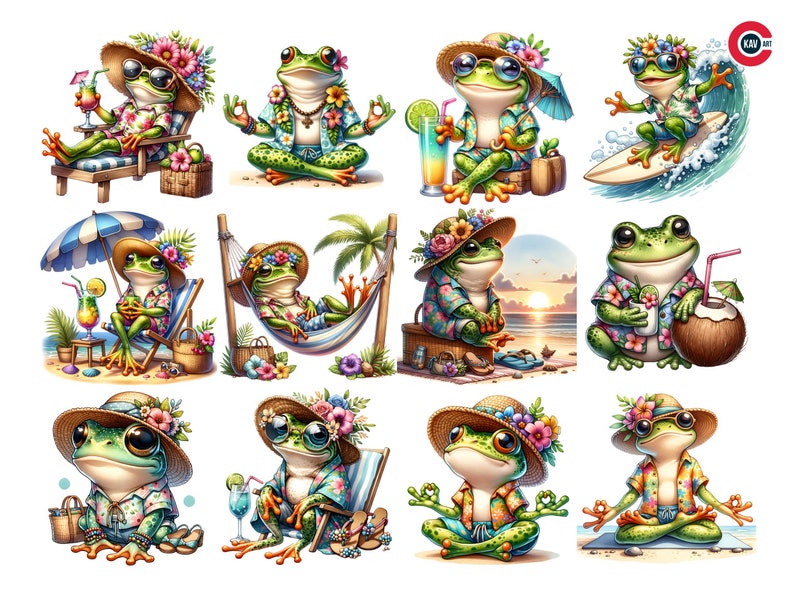 Funny Frog Vacation Clipart: Scrapbooking & Sublimation (PNG) - Etsy