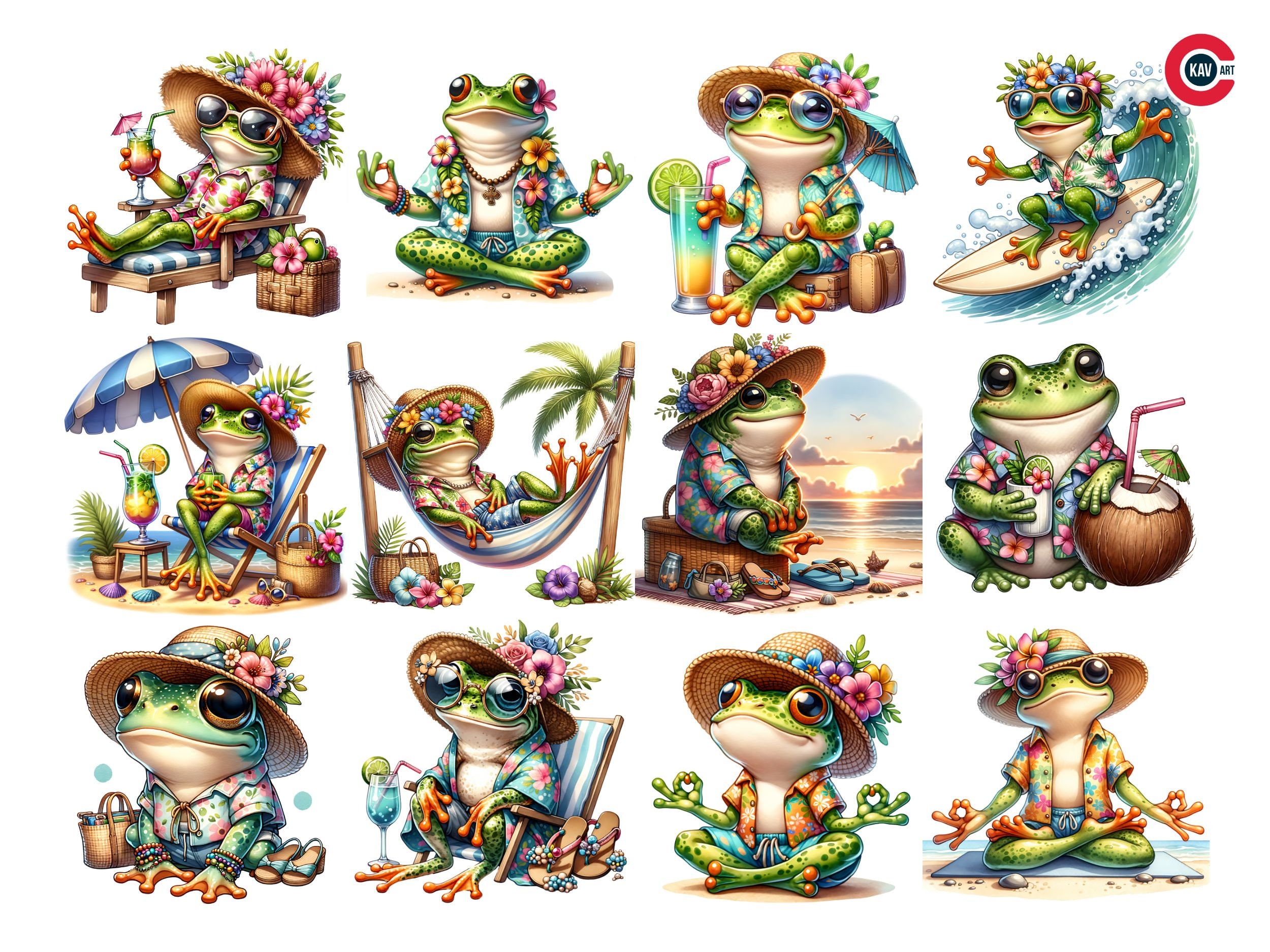 Frog on Vacation Clipart, Cute Funny Frog on Holiday Vacation Clipart ...