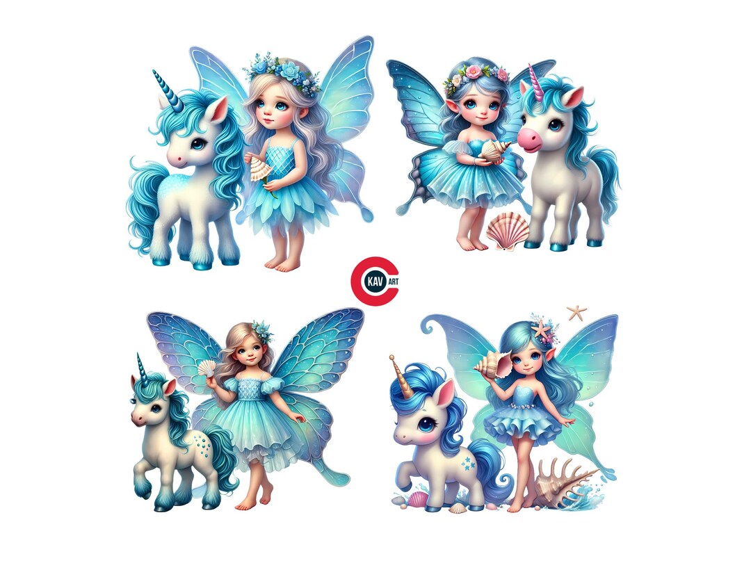 Fairy Clipart, Blue Unicorn Clipart, Blue Fairy With Unicorn, Fairy and ...