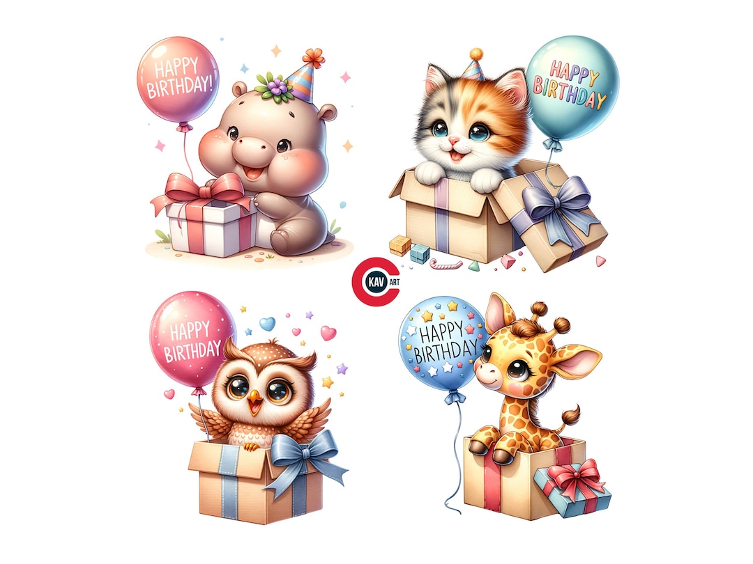 Happy Birthday With Cute Animals Clipart, Happy Birthday Wish Clipart ...
