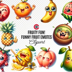 Fruits Clipart, Funny Fruits Emote Clipart, Apple, Kiwi, Avocado ...