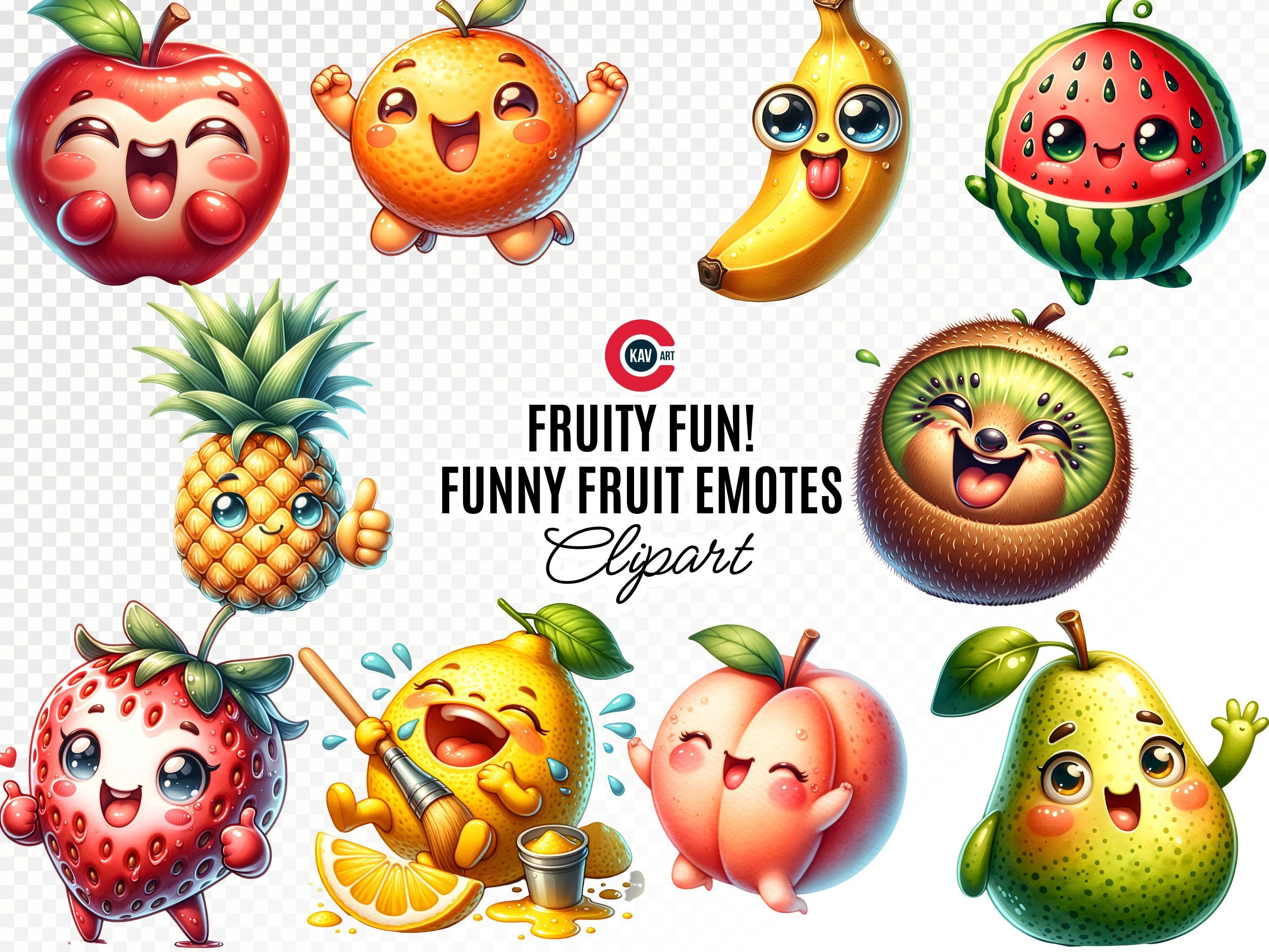 Fruits Clipart, Funny Fruits Emote Clipart, Apple, Kiwi, Avocado ...