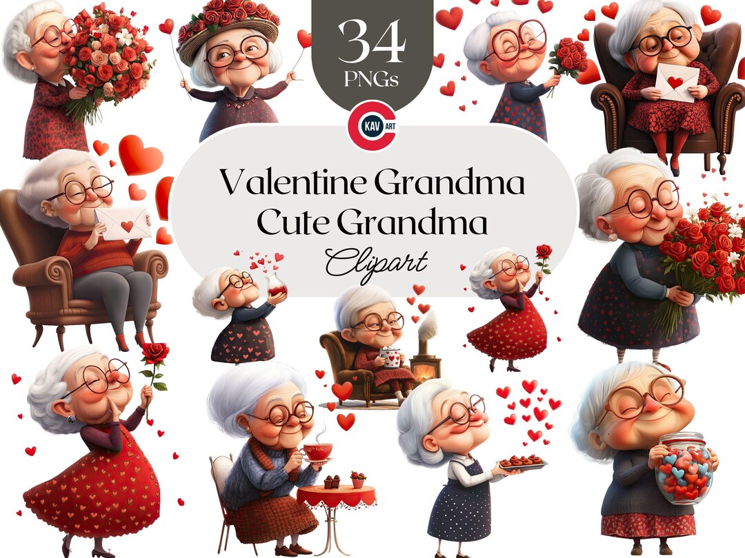Valentine Grandma Clipart, PNG Graphics (digital Download) - Etsy